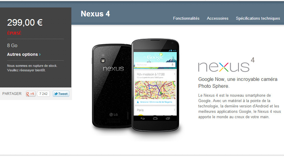 Nexus 4 : une nouvelle vague d'expéditions cette semaine en France