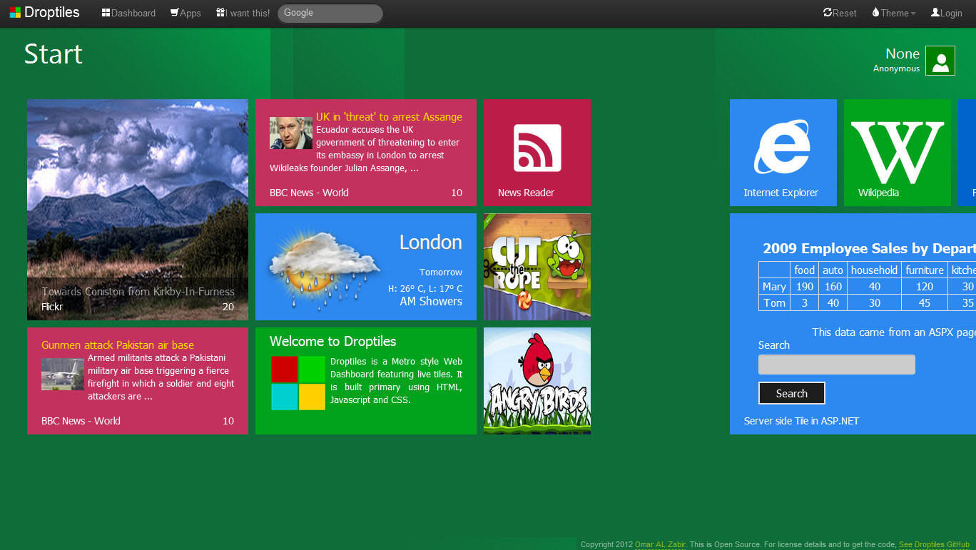 Metro UI CSS, Droptiles : reproduire l'interface Windows 8 en feuilles de style