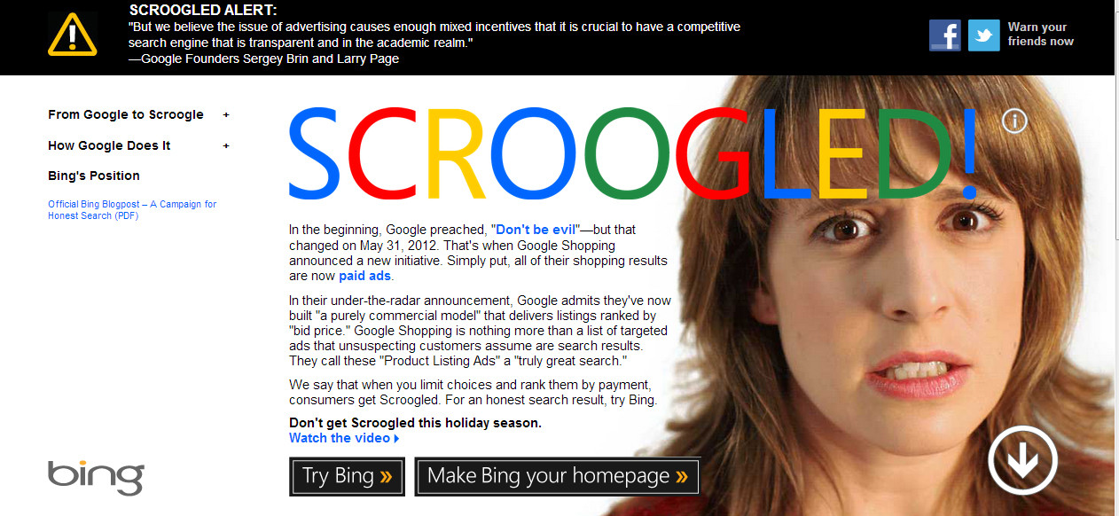"Scroogled!" : quand Microsoft attaque Google pour promouvoir Bing