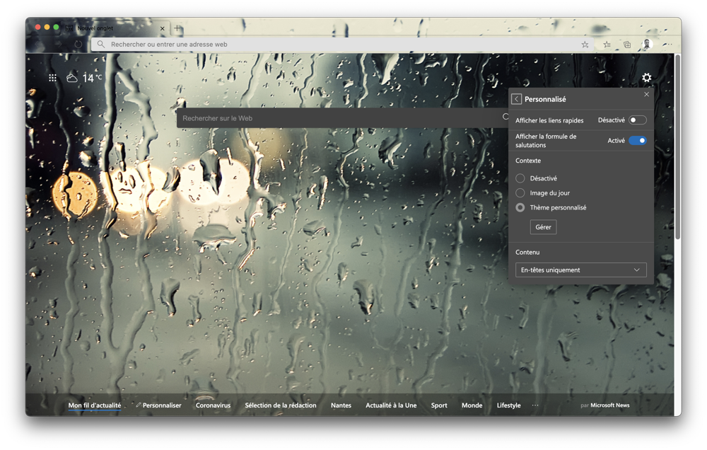 Microsoft finalise l'intégration des thèmes pour la page d'onglet d'Edge