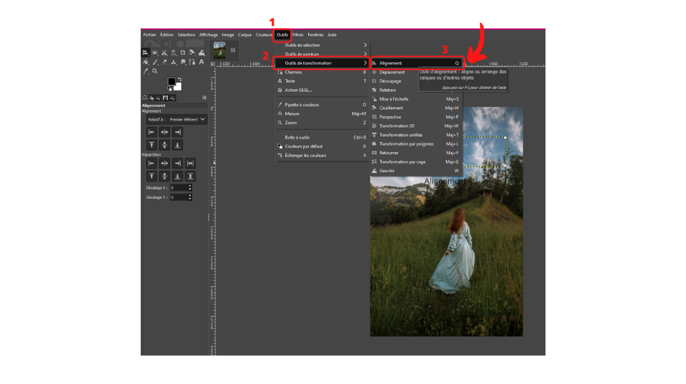 Comment utiliser l’outil Alignement dans GIMP