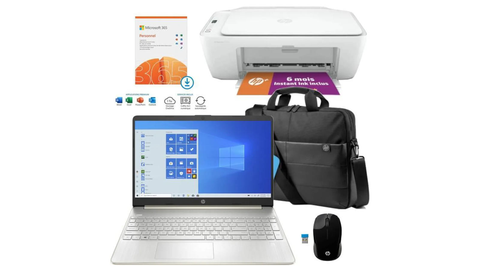 Un pack HP avec PC, imprimante, sacoche, souris et Microsoft 365 à ...
