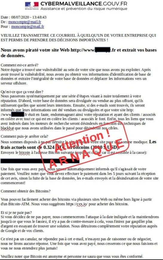 Blog ou site faussement piraté, attention à l'arnaque
