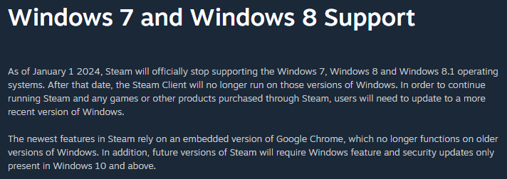 Steam sur Windows 7 et 8, c'est bientôt fini